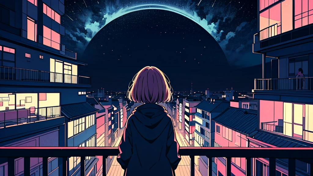 watching the night sky from the balcony, Watching the night sky from ...