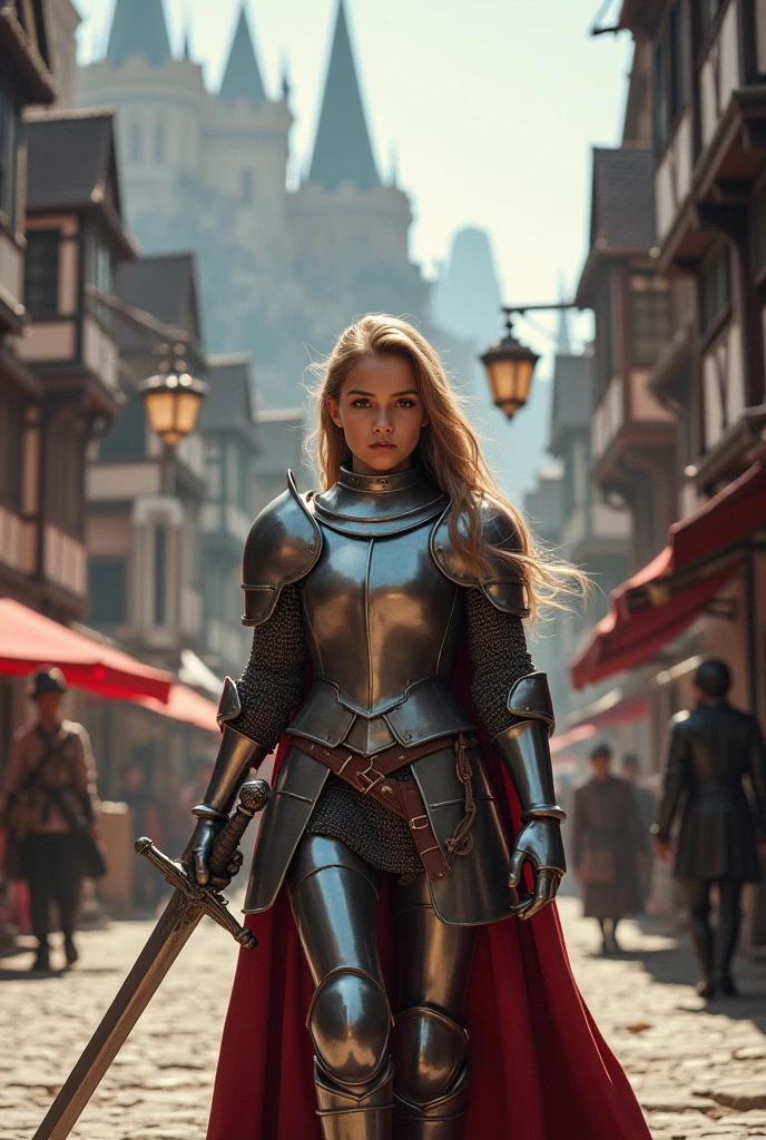 Girl Knight Medieval City Fantasy - SeaArt AI