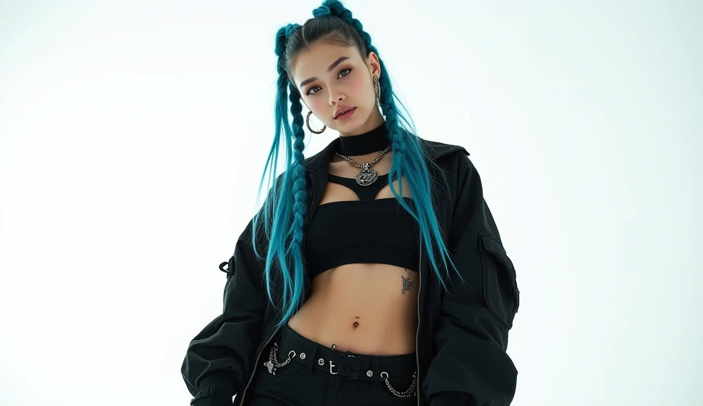 A full body hyper-realistic futuristic fashion photoshoot of a ...