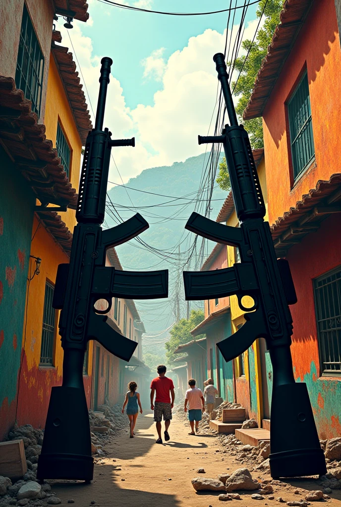 Build a favela with a floor and AR15 and AK47 rifles - SeaArt AI