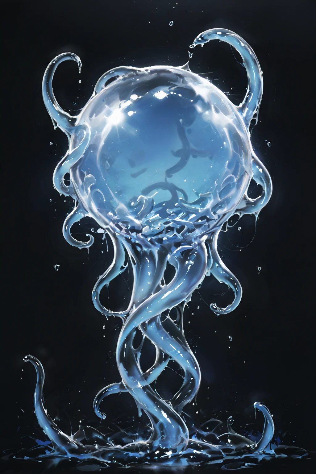 A transparent blue slime, the lower body is made of an amorphous mass ...