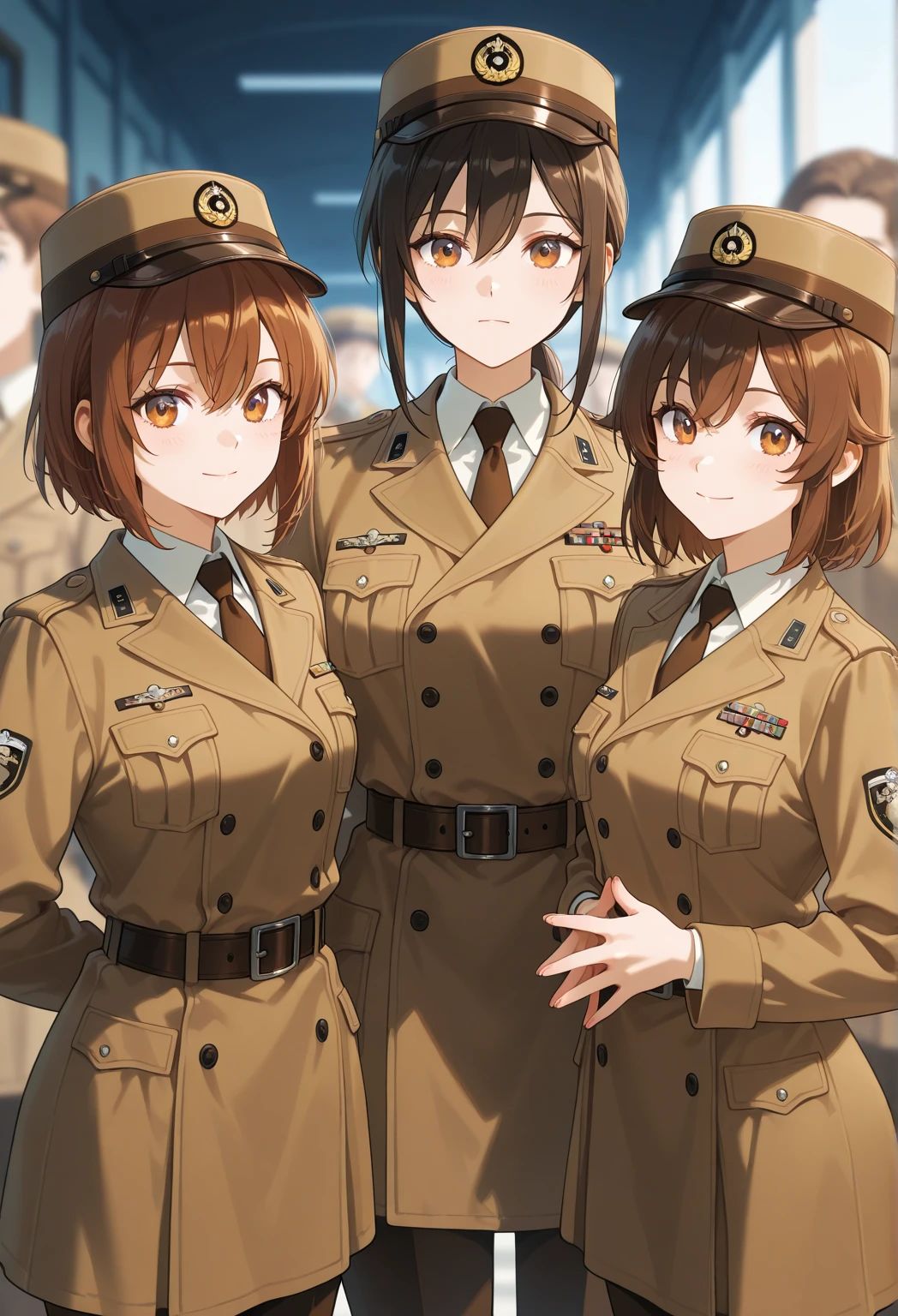 Cartoon animation image of several people in brown uniforms of ...