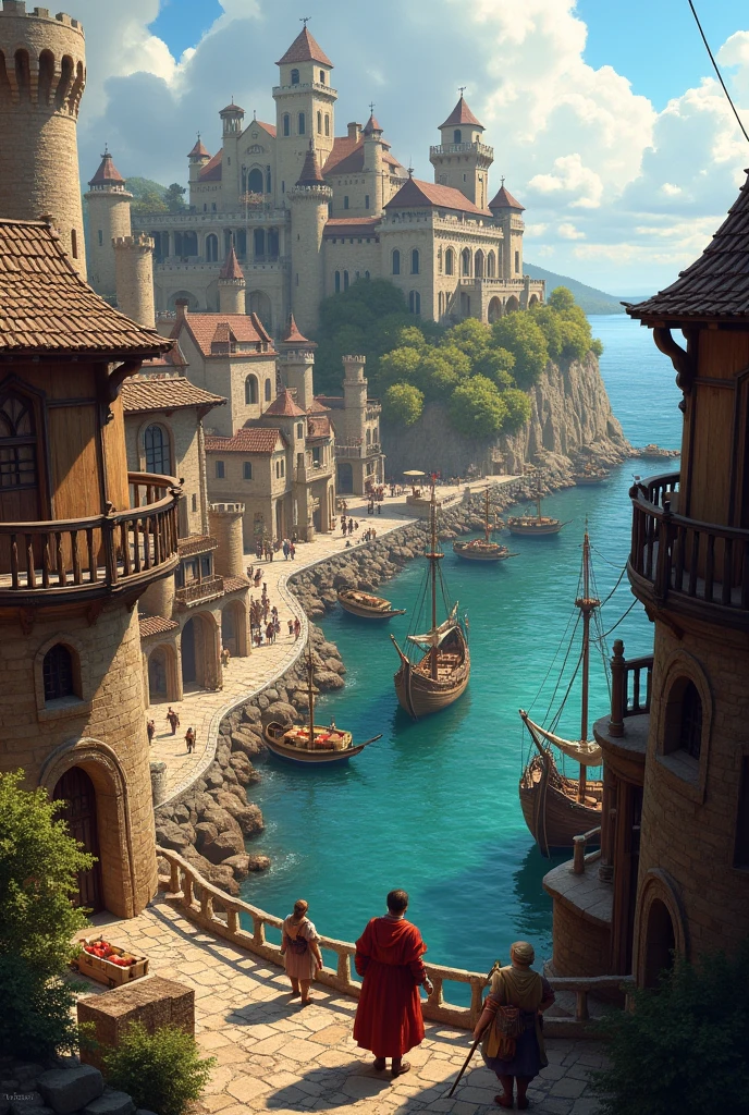 Medieval port city - SeaArt AI