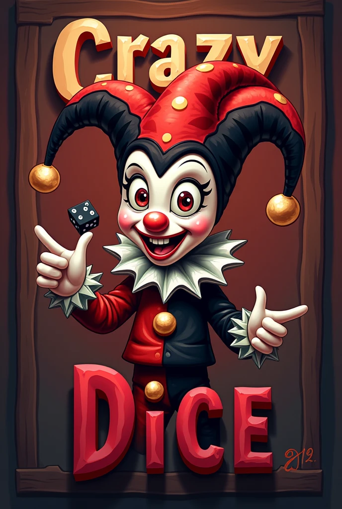 Create an image of a cute jester with the colors red and black and the ...
