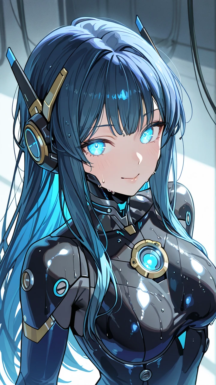 A highly detailed futuristic female android, designed with a balance of ...