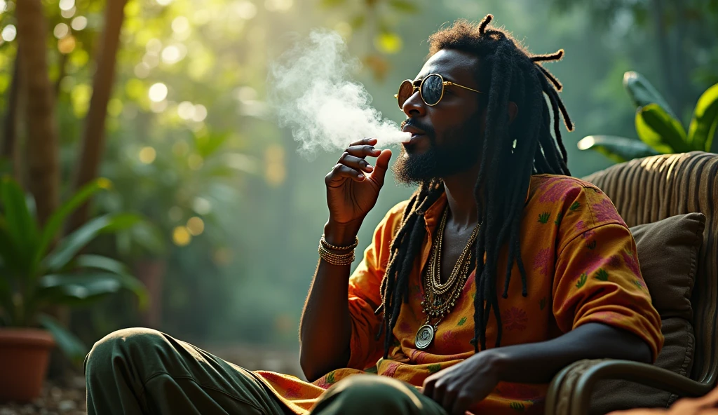 Ganja background with smoke aesthetic and reggae man smoking - SeaArt AI