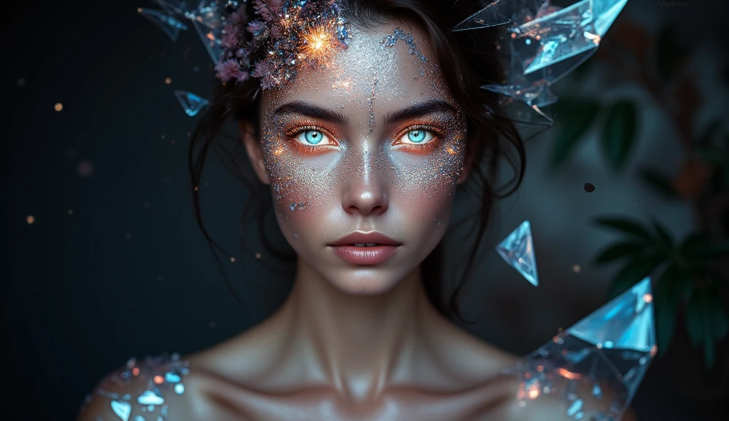 Create a mesmerizing and surreal portrait of a woman whose face is a ...
