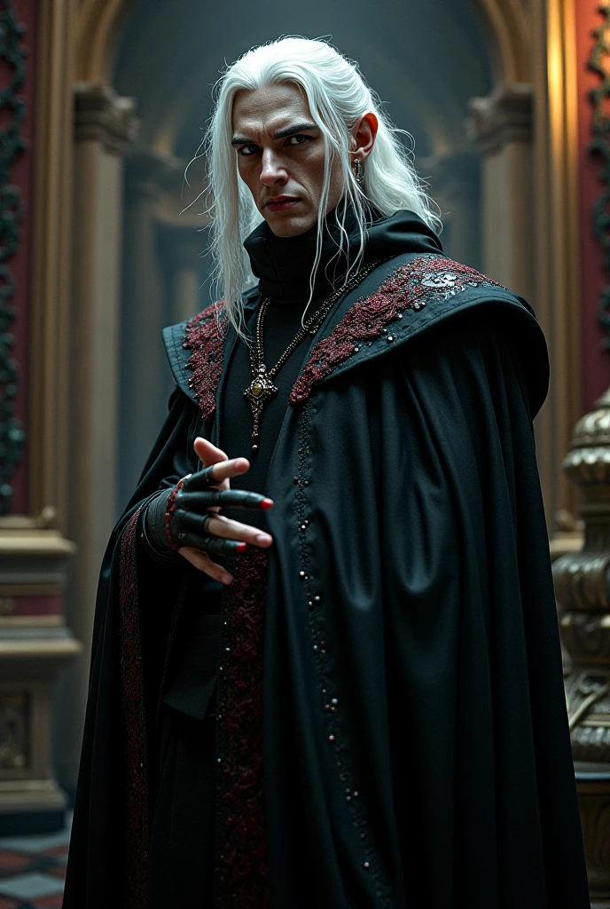 Male, white hair up to the chin, noble vampire, - SeaArt AI