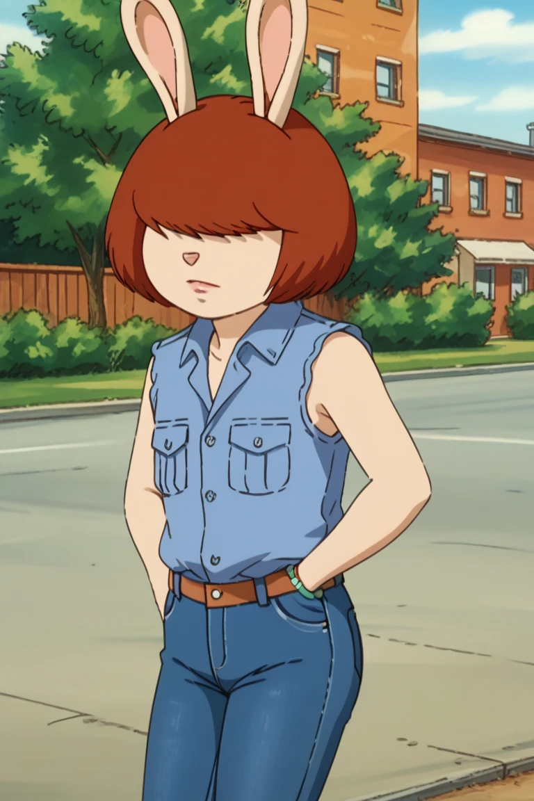 Score_9, solo, rabbit girl, rabbit ears, hair over eyes, short hair ...