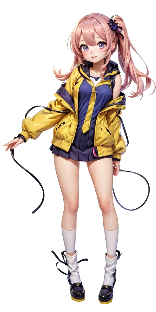 Anime girl in a short skirt and yellow jacket, Hanayamata, anime full ...