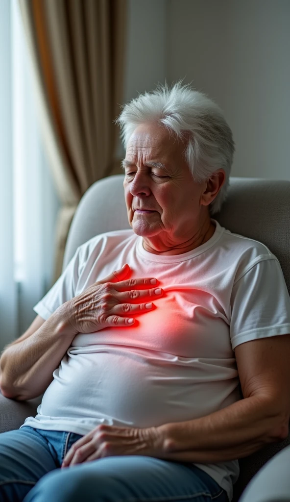 Generate a realistic image of a person with heart failure, showing ...