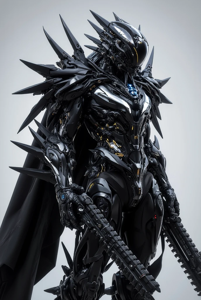 Hero, cyberpunk spiked armor, black and silver armor, holding a large ...