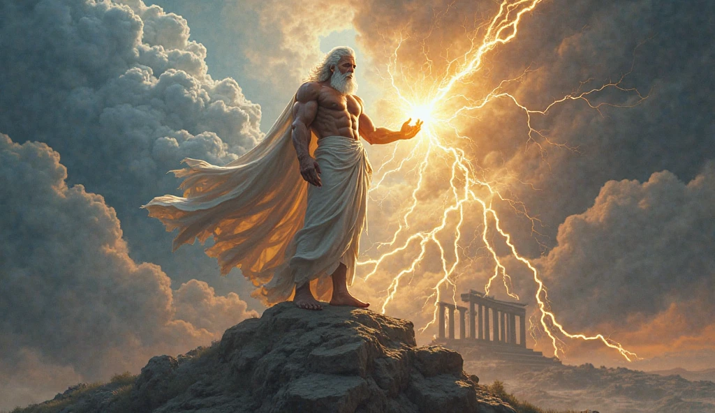 An impressive representation of Zeus, the powerful god of thunder from ...