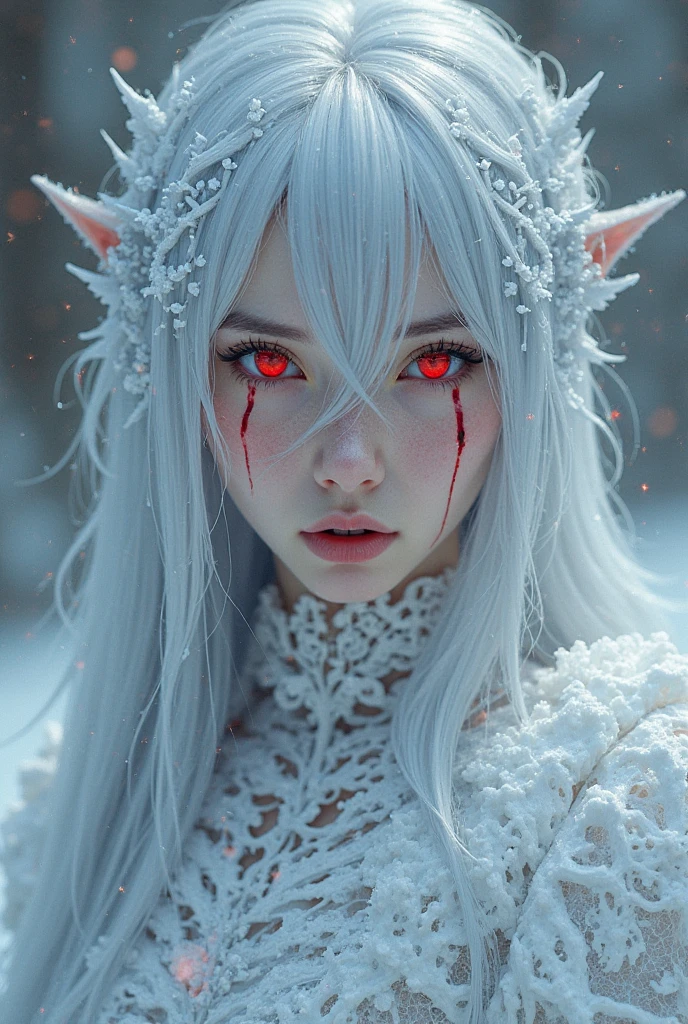 The silver hair fell to the ankles like a waterfall of frost - SeaArt AI