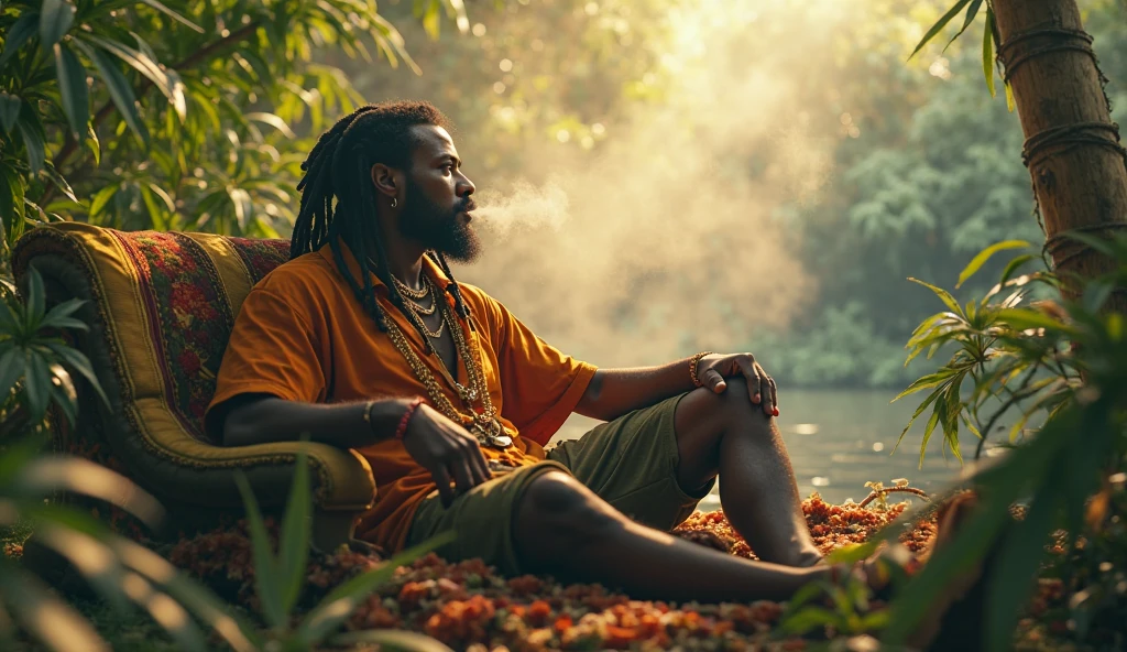 Ganja background with smoke aesthetic and reggae man smoking - SeaArt AI
