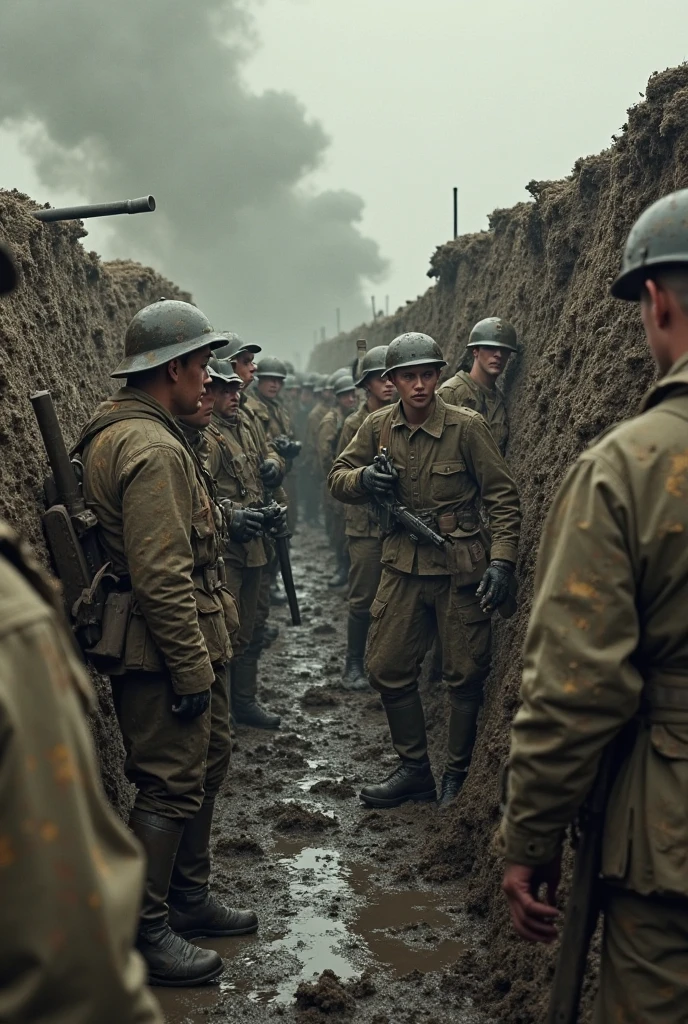 3. **"A realistic depiction of soldiers inside muddy trenches - SeaArt AI