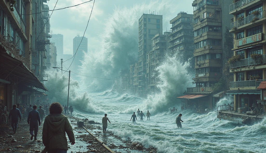 Giant tidal waves crash into coastal cities, swallowing entire ...