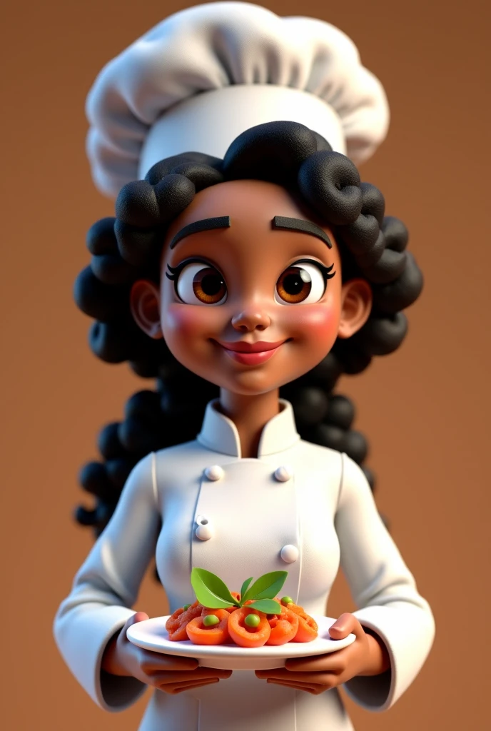 Create a 3D avatar inspired by Pixer featuring a female master chef ...