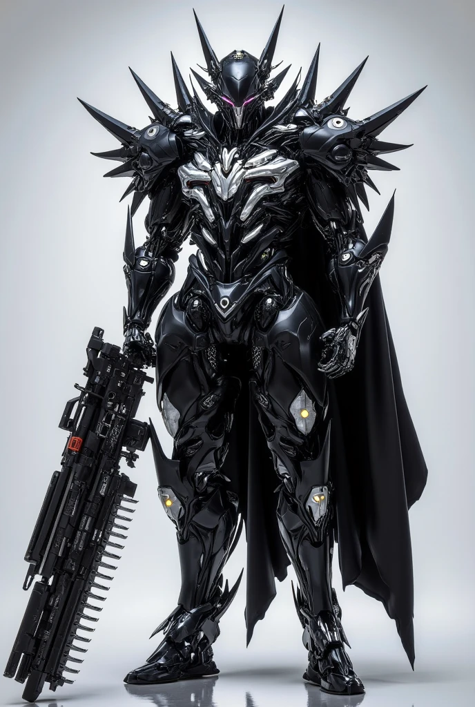 Hero, cyberpunk spiked armor, black and silver armor, holding a large ...