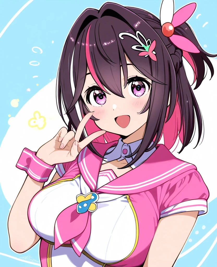 AZKi、Azuki beans、茶色い髪、Pink innerwear、 long、pink eyes、hair ornament - SeaArt AI