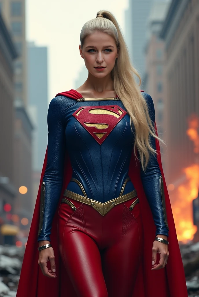 A beautiful woman with a completely shaved head Wearing a long blonde ...