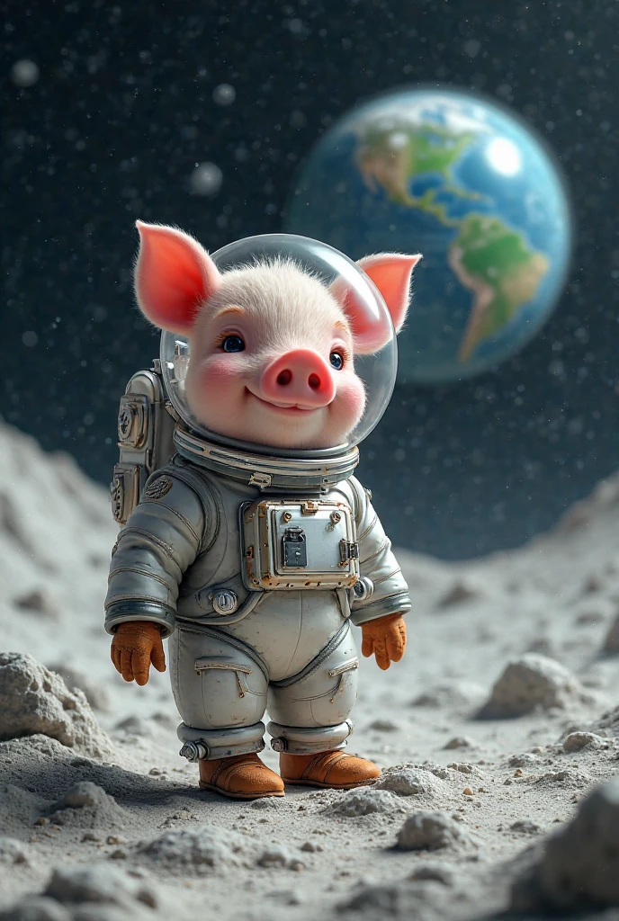 A piggy dressed as an astronaut he is on the moon - SeaArt AI