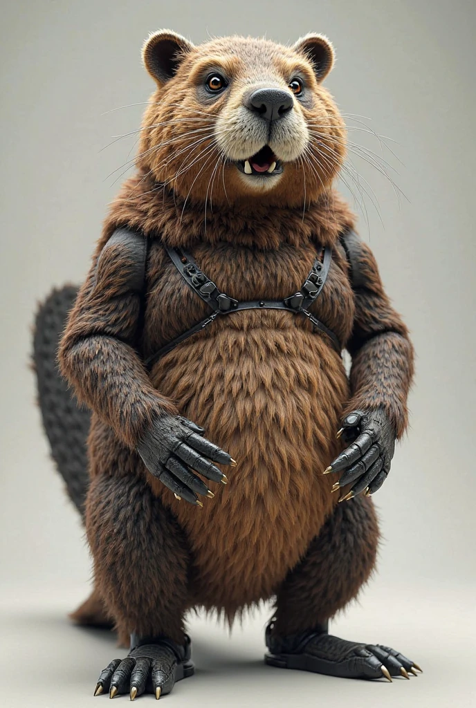 An animatronic beaver style this realistic front and back drawing image ...