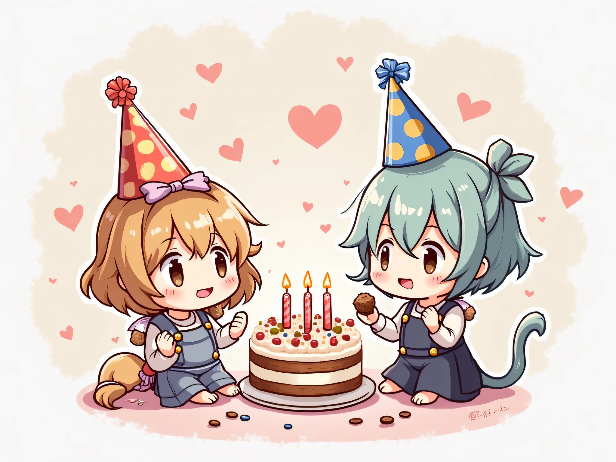 Anime characters celebrating a birthday with a cake and a party hat ...