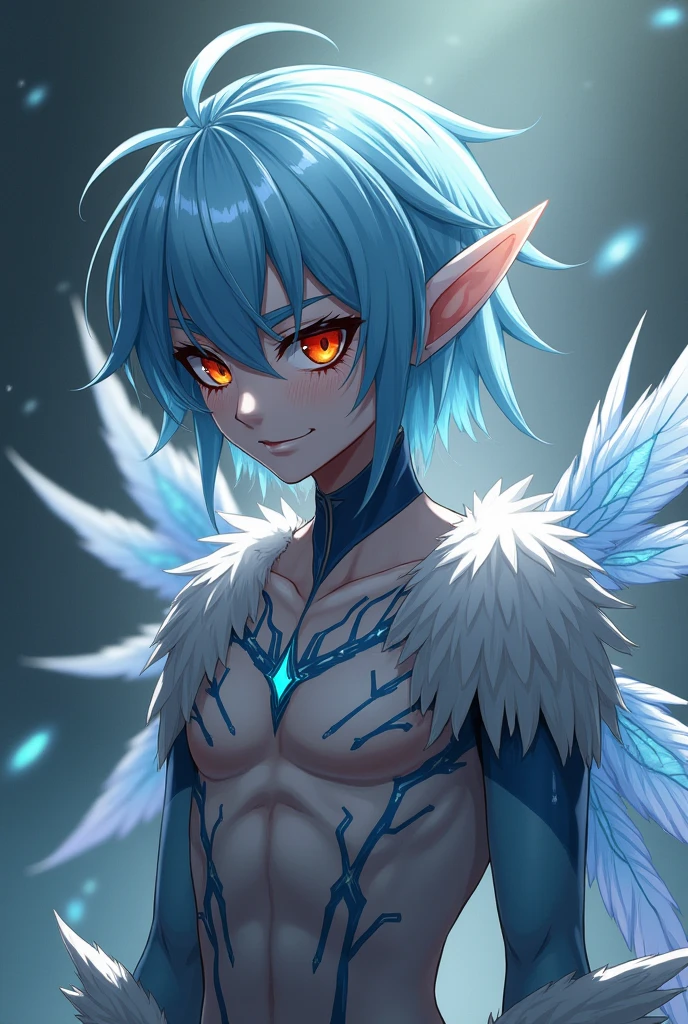 Dark male fairy with slanted eyes with an insect style and red pupils ...