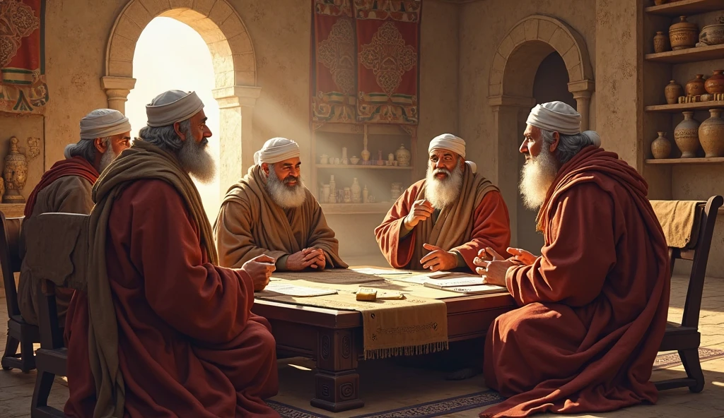 Israelites scholars in an ancient home - SeaArt AI