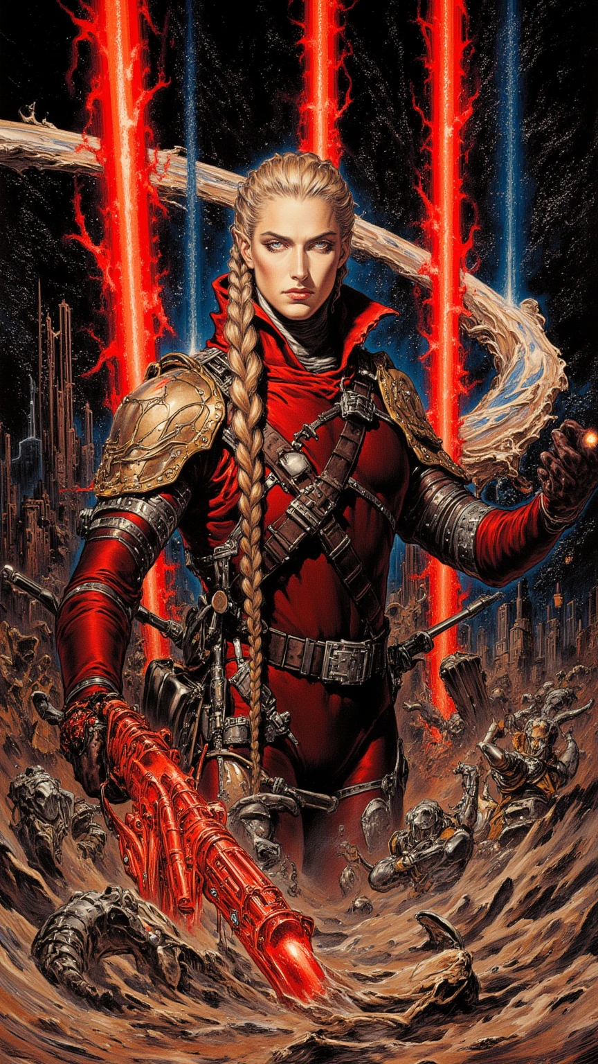 Full body, Cyberpunk women，red extra long braids， art ，sci-fi - SeaArt AI