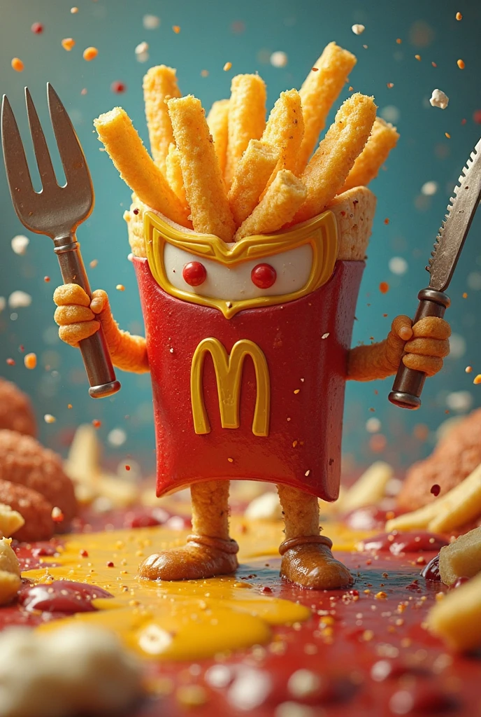Image of French fries soldier with weapons - SeaArt AI