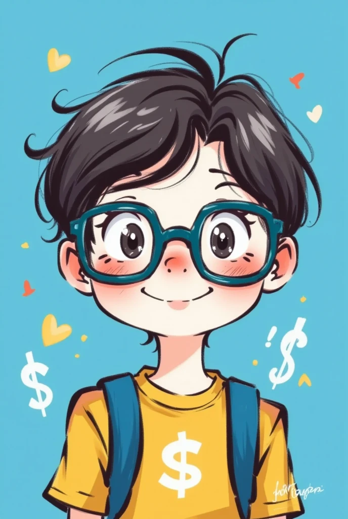 2D cartoon image of a cute elementary school student, is wearing ...