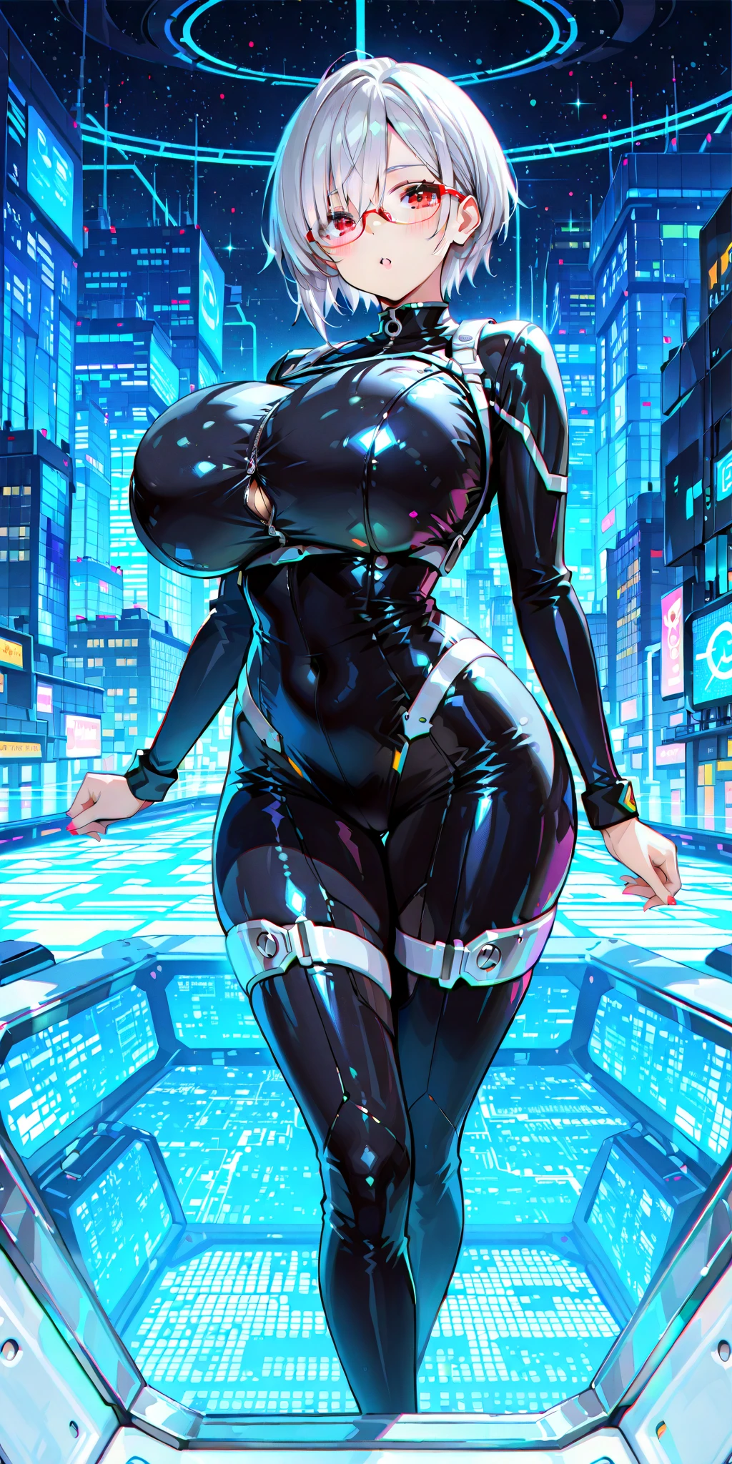 Masterpiece,very tall girl,1 girl only,silver short hair,eyeglasses - SeaArt AI