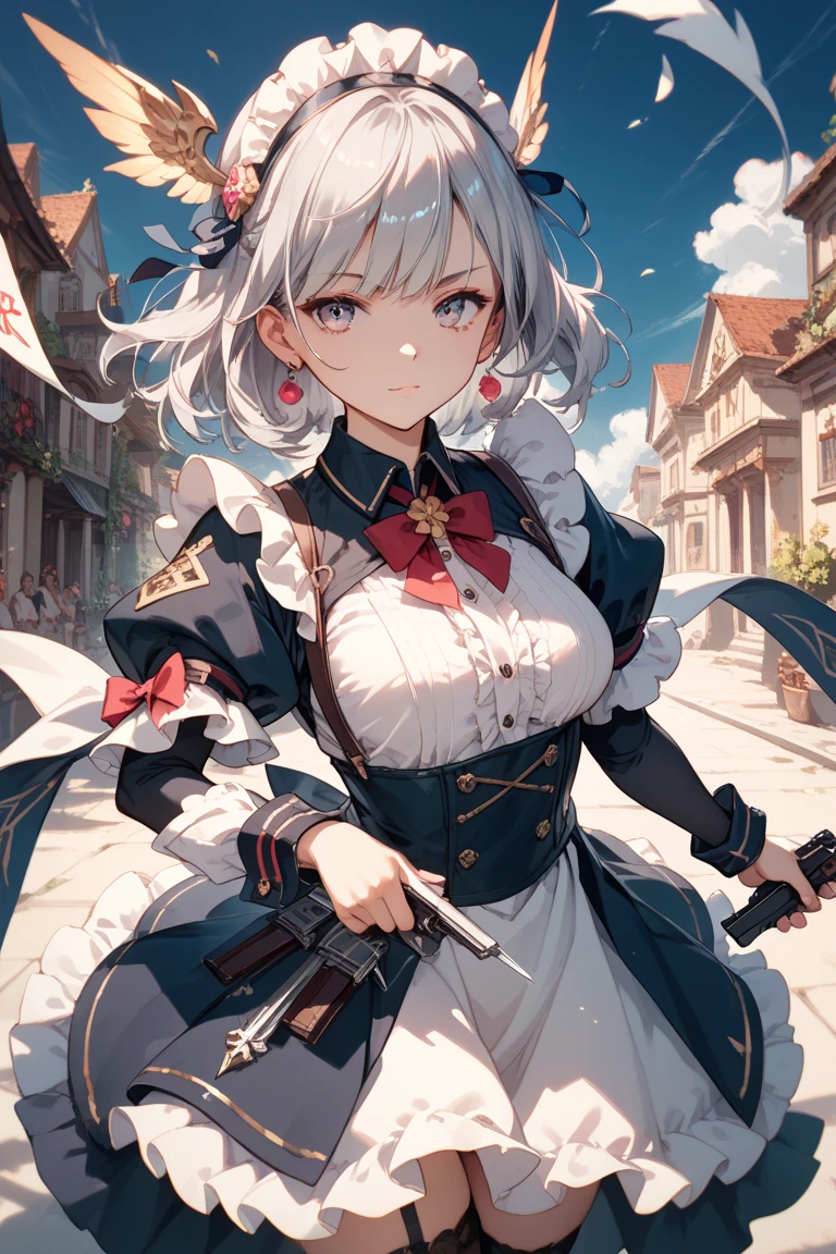 Silver Hair girl Rune Forks quick Pistol no expression Maid - SeaArt AI