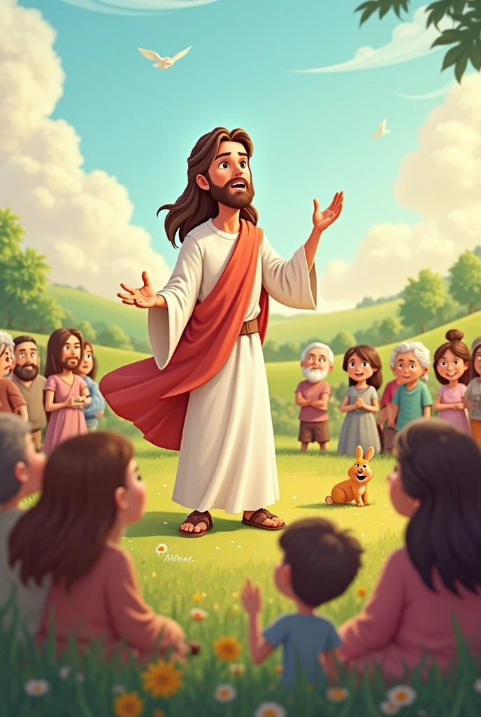 Jesus preaching in a cute cartoon - SeaArt AI