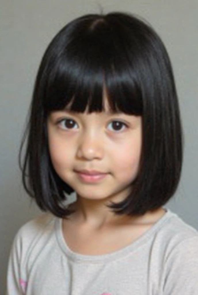 "A young girl with straight black hair, cut to shoulder length - SeaArt AI