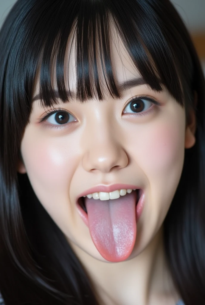 Girls, black hair, Long Hair , open your mouth wide and stick your tongue - SeaArt AI