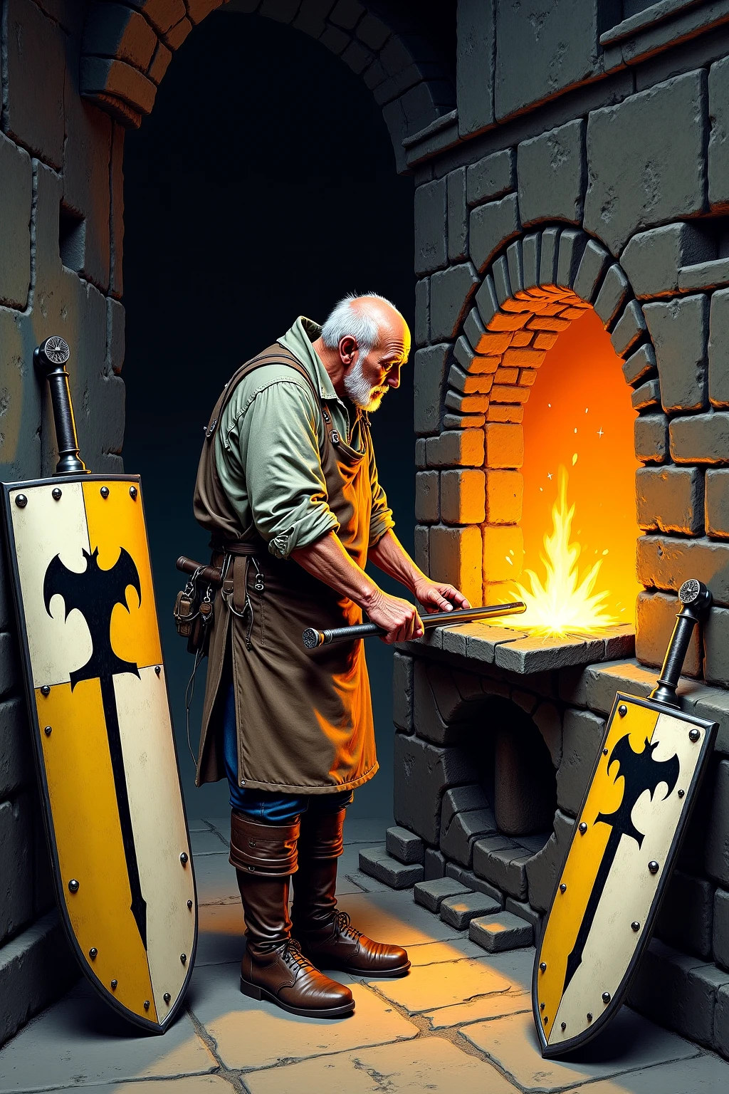 A realistic medieval fantasy depiction of Ben Blackthumb, the aged and ...