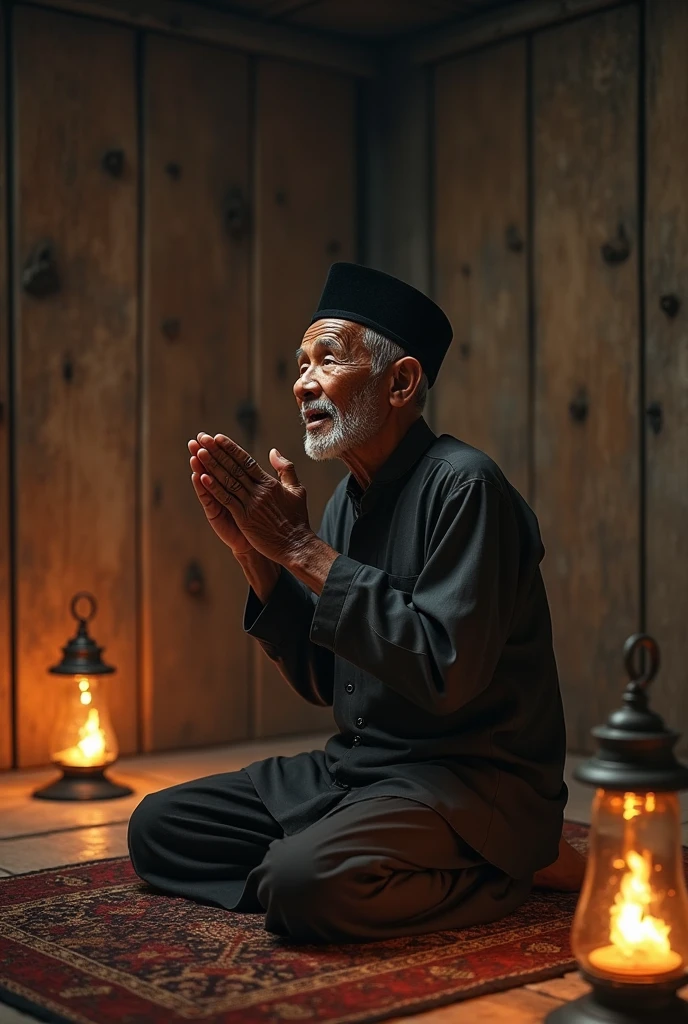 (photorealism:1.2), an old Indonesian grandfather wearing a black peci ...