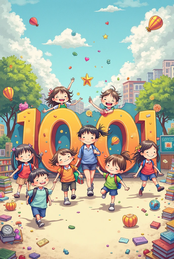 10D01 , with drawings of school ren , horizontally , The letters of ...