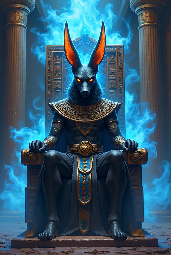 Gaming Banner cover of Anubis on a trone Egypt style with smoke and ...