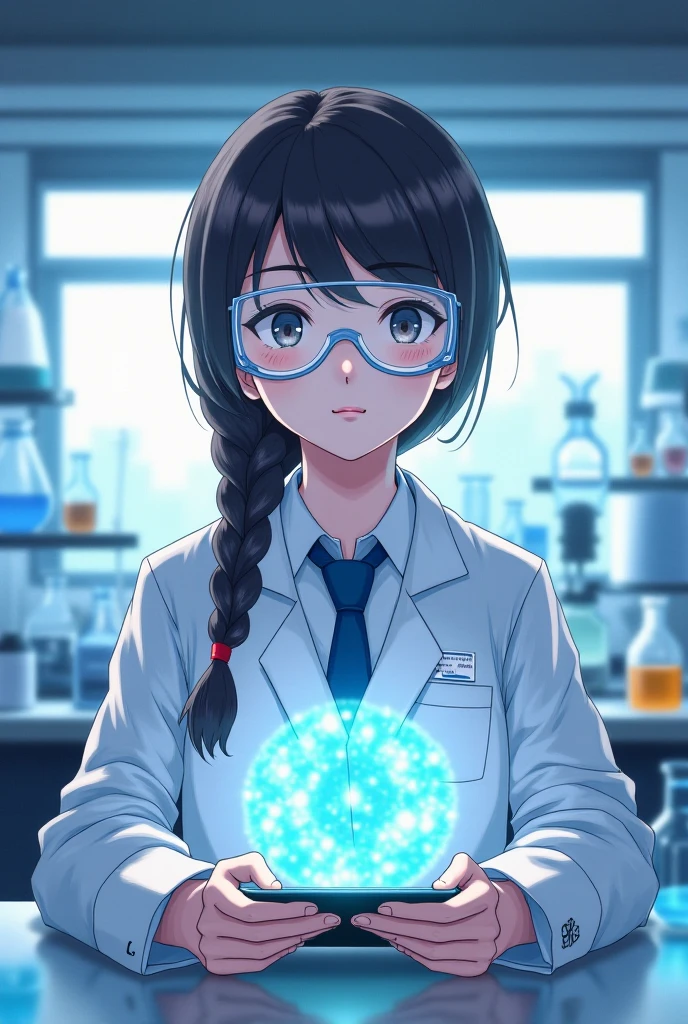 Student in a braid wearing scientist's gowns in laboratory looking head - SeaArt AI