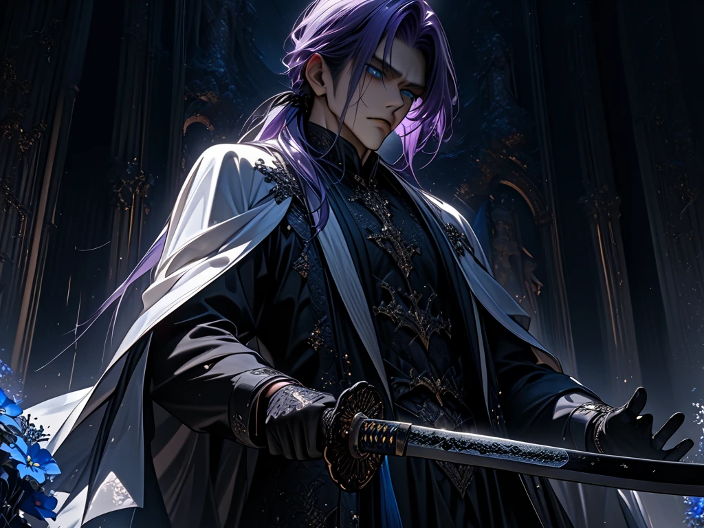 (masterpiece:1.5)，best quality，(1 handsomeな male)，alone，low ponytail ...