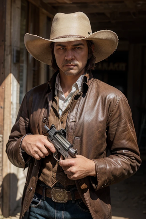 Create cool western old coboy with my face on photo wearing wide hat ...