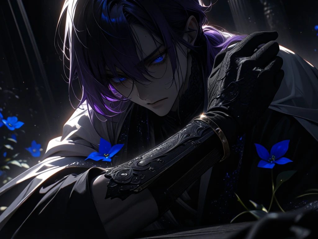 (masterpiece:1.5)，best quality，(1 handsomeな male)，alone，low ponytail ...
