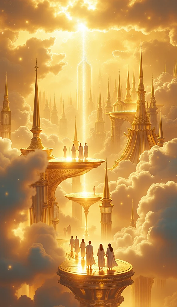A majestic and ultra-realistic celestial city, floating among the ...