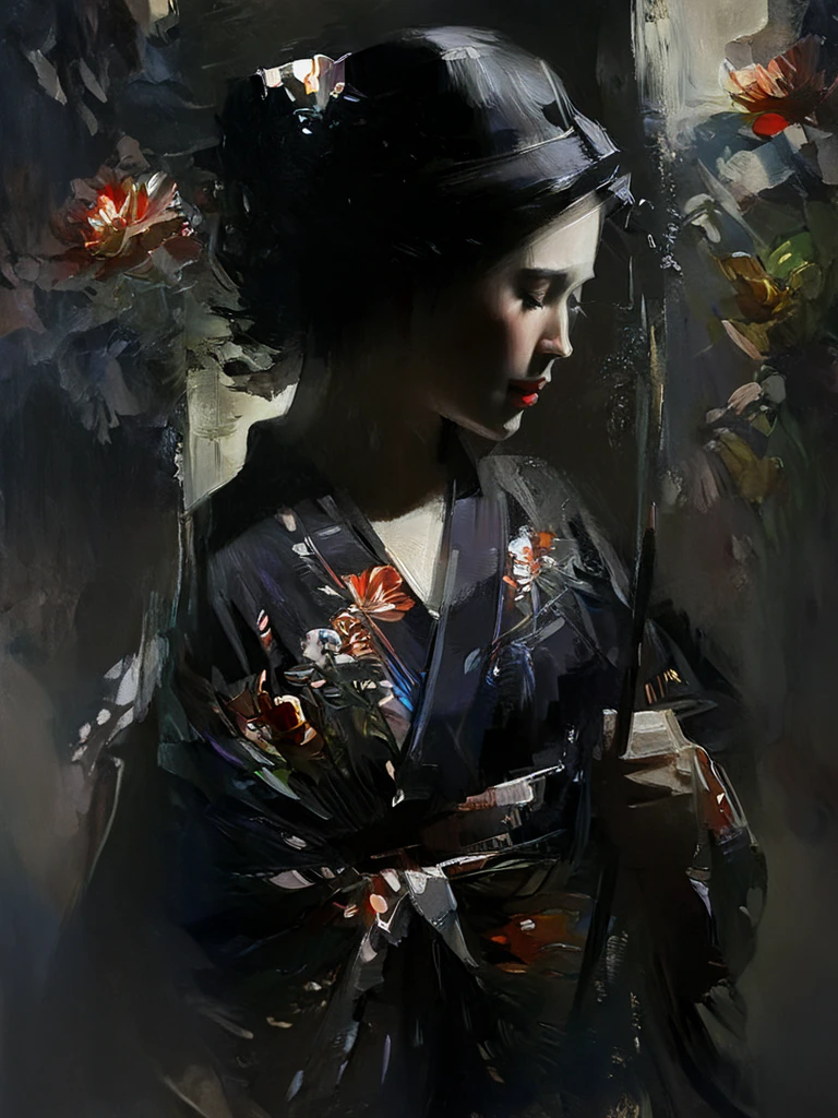 (closeup potrait of a 21-year-old japanese woman with kimono - SeaArt AI
