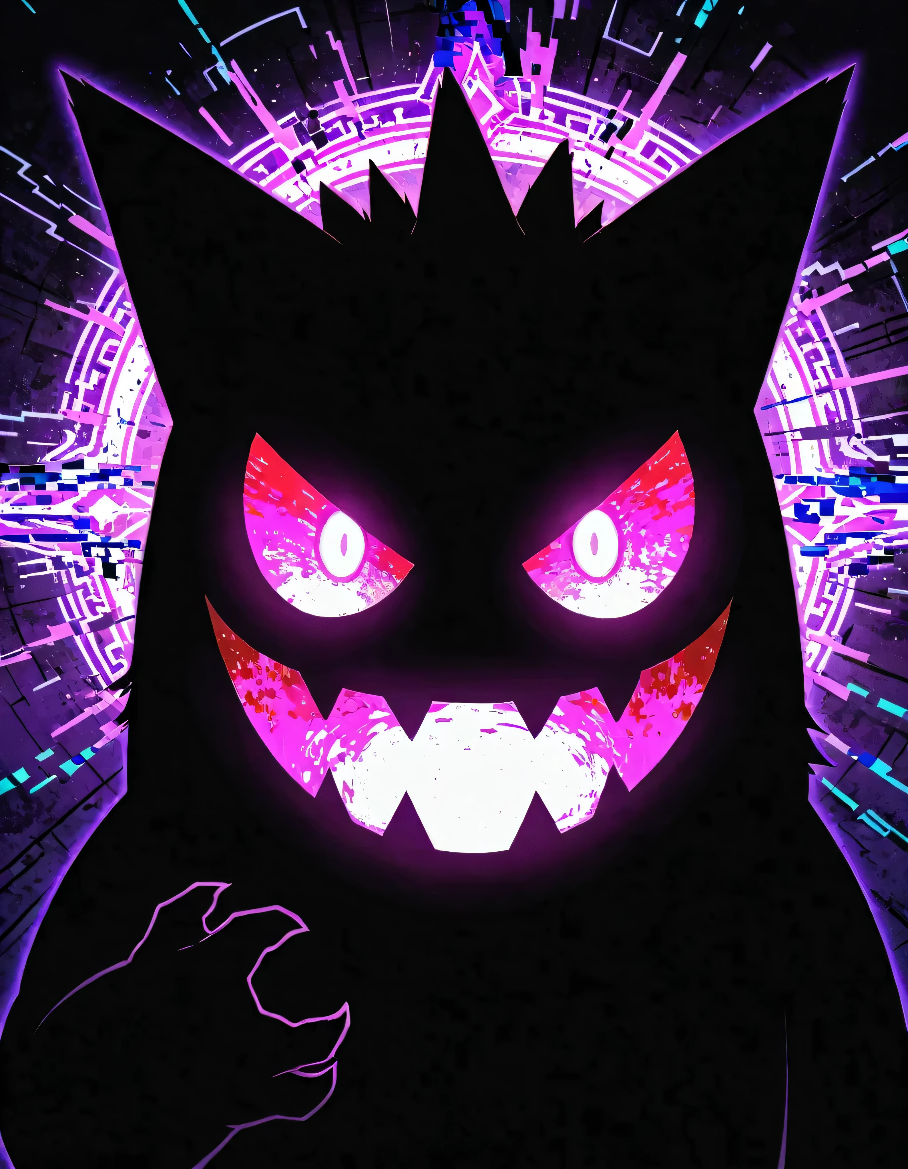 A close up of a pokemon wallpaper with a glowing face（gengar) - SeaArt AI