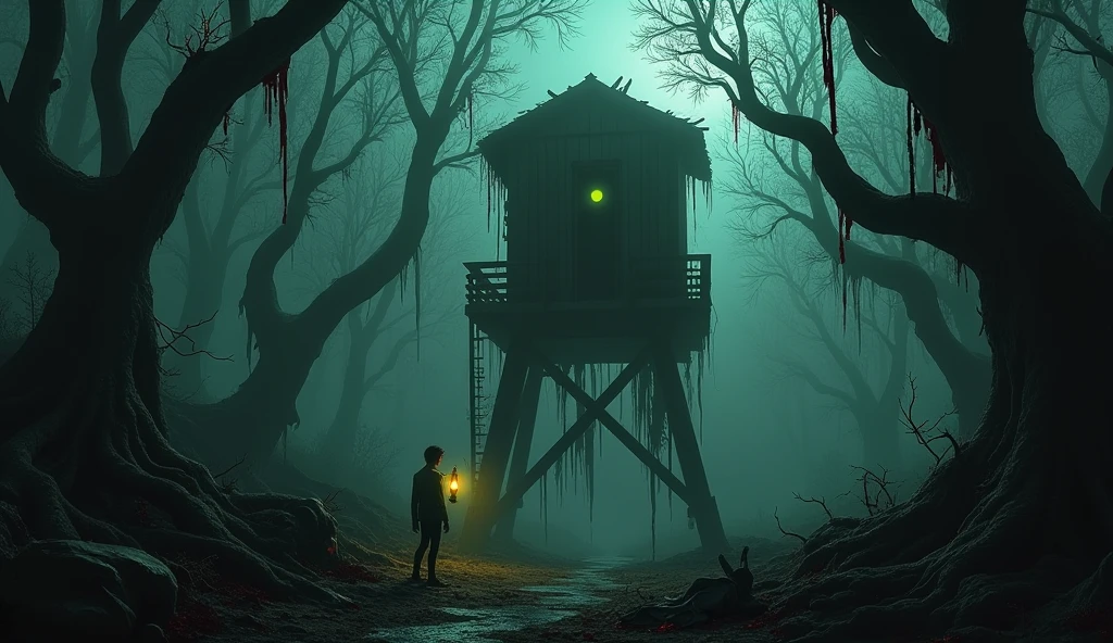 Generate a terrifying, atmospheric thumbnail for a horror video titled ...